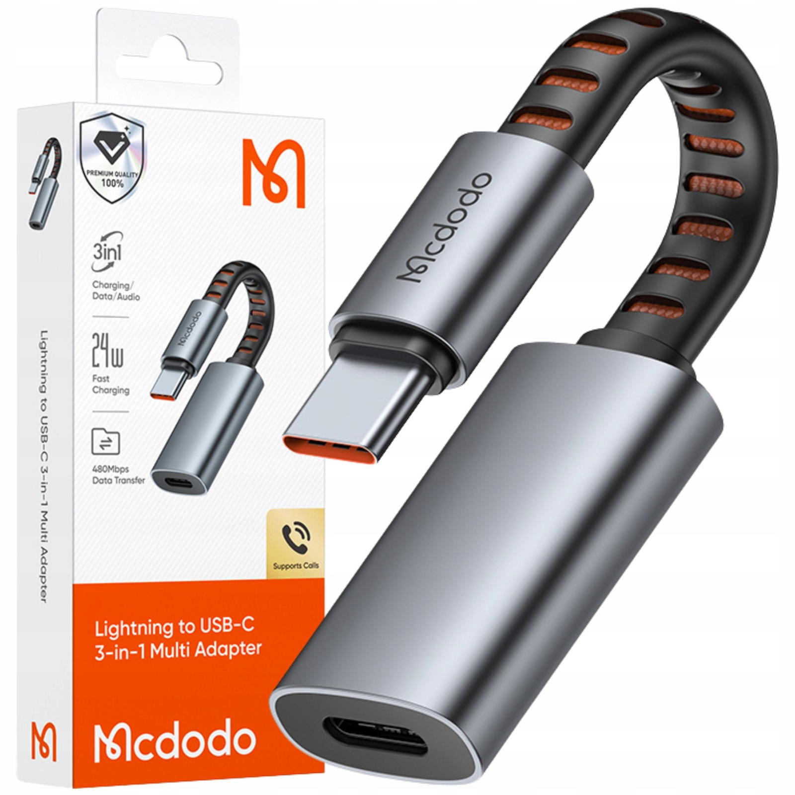 MCDODO PRZEJŚCIÓWKA ADAPTER LIGHTNING USB-C KABEL DO IPHONE 3W1 OTG ...